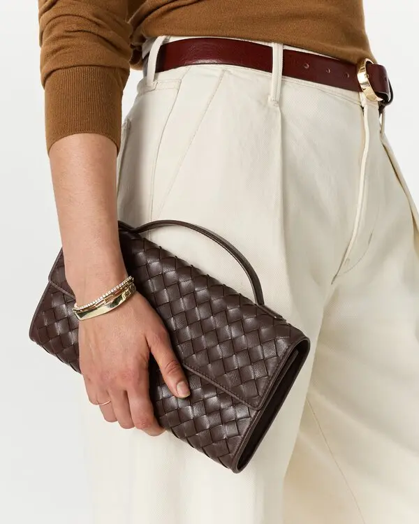 Quince Eloise Handwoven Leather Clutch - Dark Brown