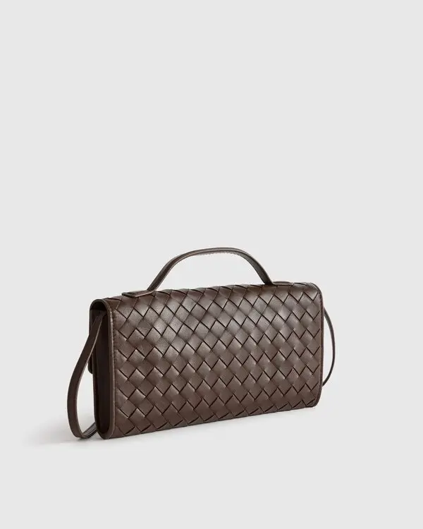 Quince Eloise Handwoven Leather Clutch - Dark Brown
