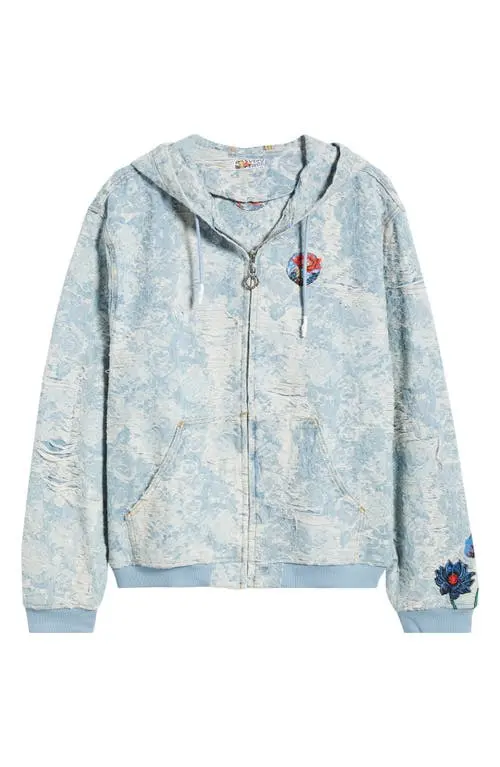 VERYRARE Dark Lotus Distressed Zip-up Hoodie With Embroidery
