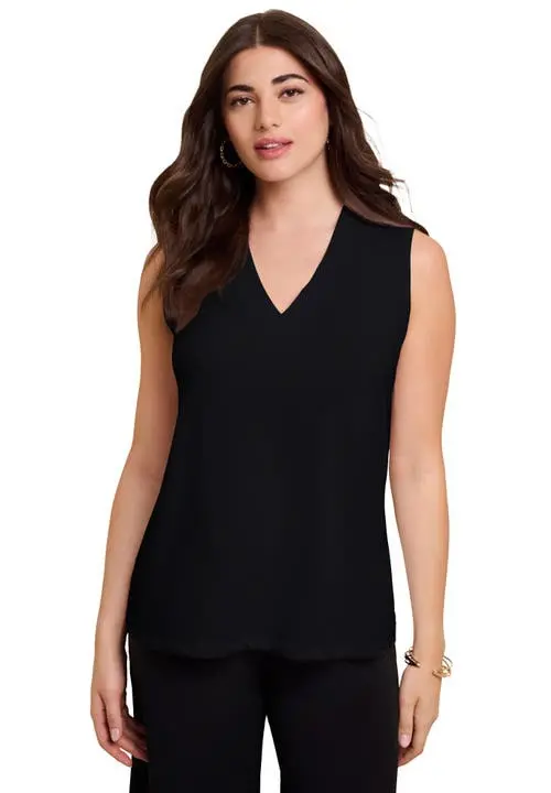Roaman's Ultrasmooth® Fabric V-neck Tank - Black