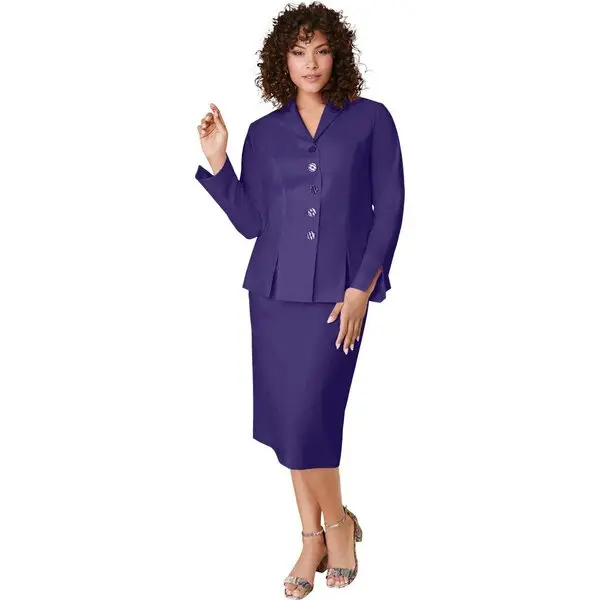 Roaman's Long Sleeve Shawl Collar Jacket & Sheath Skirt Set 2 Piece Suit - Midnight Violet