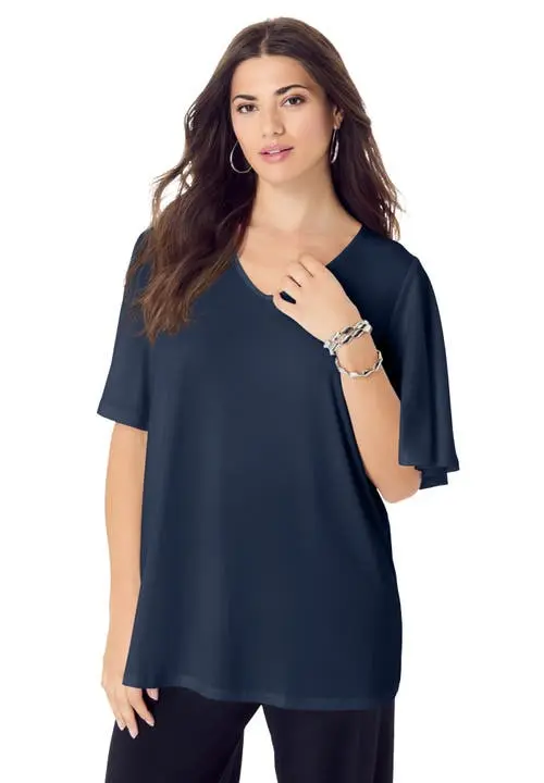 Roaman's Flutter Sleeve Ultrasmooth® Fabric Tee