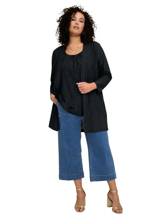 Roaman's Eyelet Long Sleeve Cardigan & Tank Set