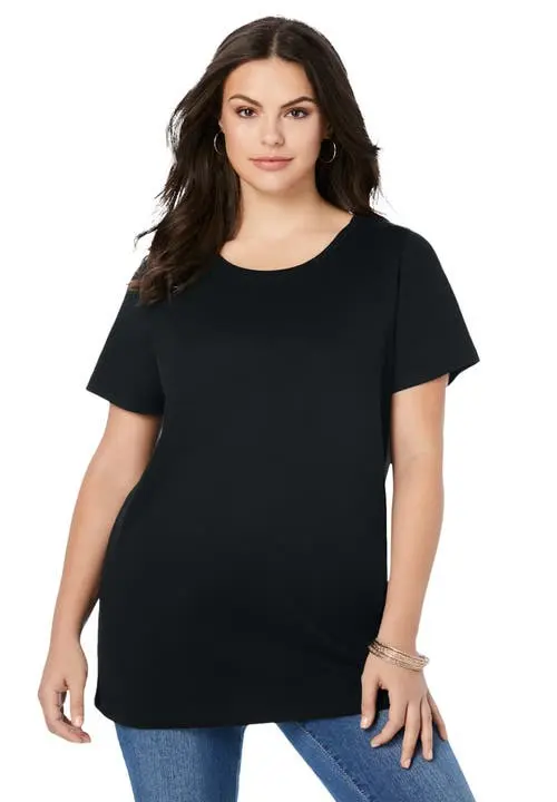 Roaman's Crewneck Knitted Cotton-blend Tee - Black