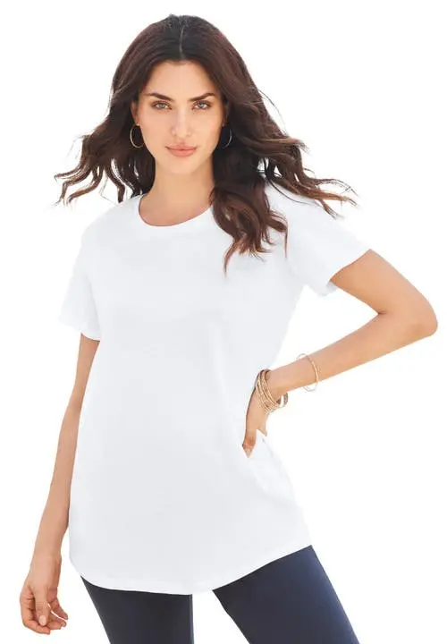 Roaman's Crewneck Knitted Cotton-blend Tee - White