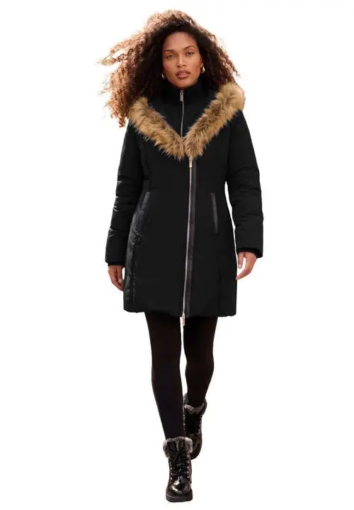 Roaman's Double Layer Puffer Coat - Black