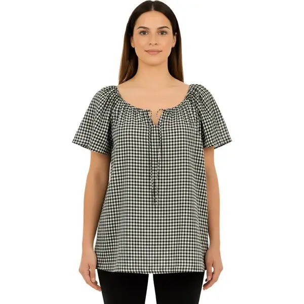Roaman's Peasant Blouse - Black White Gingham