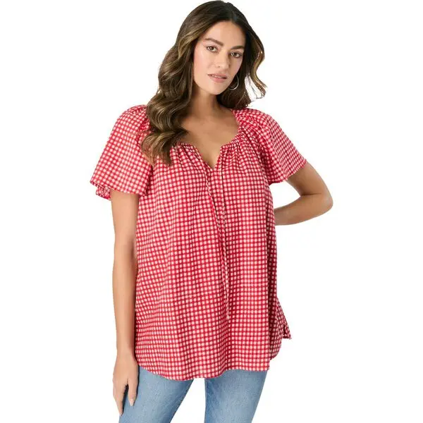 Roaman's Peasant Blouse - Red White Gingham