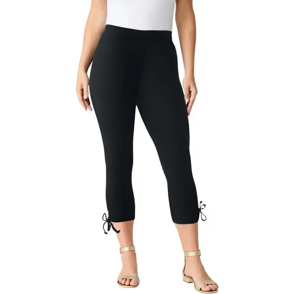 Roaman's Side Tie Ruched Capri - Black
