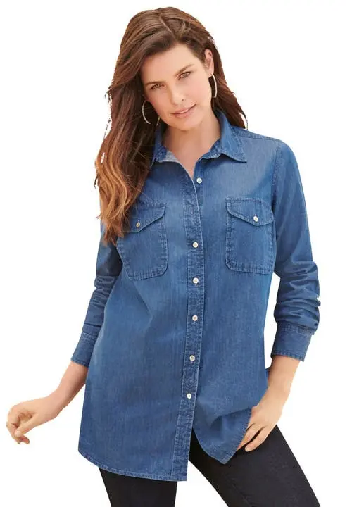 Roaman's Olivia Denim Big Shirt - Medium Wash