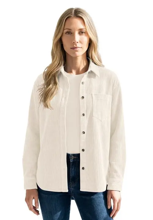 Roaman's Corduroy Button-front Tunic Shirt - Ivory