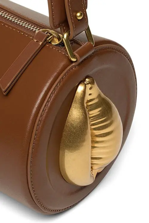 FLORE K. Régine Cylinder Bag With Cowrie Shell Embellishment - Brown