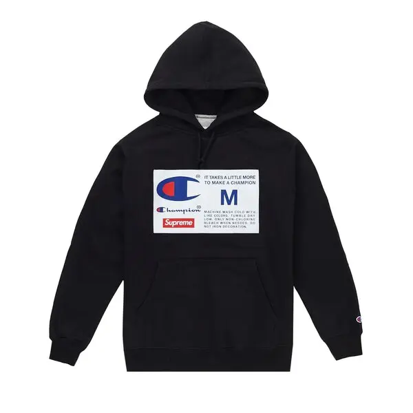 Supreme X Champion Label Hooded Sweatshirt - Black
