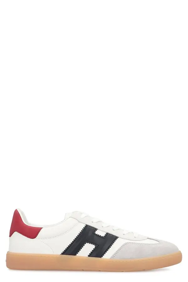 Hogan Retro Leather Sneakers With Nubuck H Detail - White