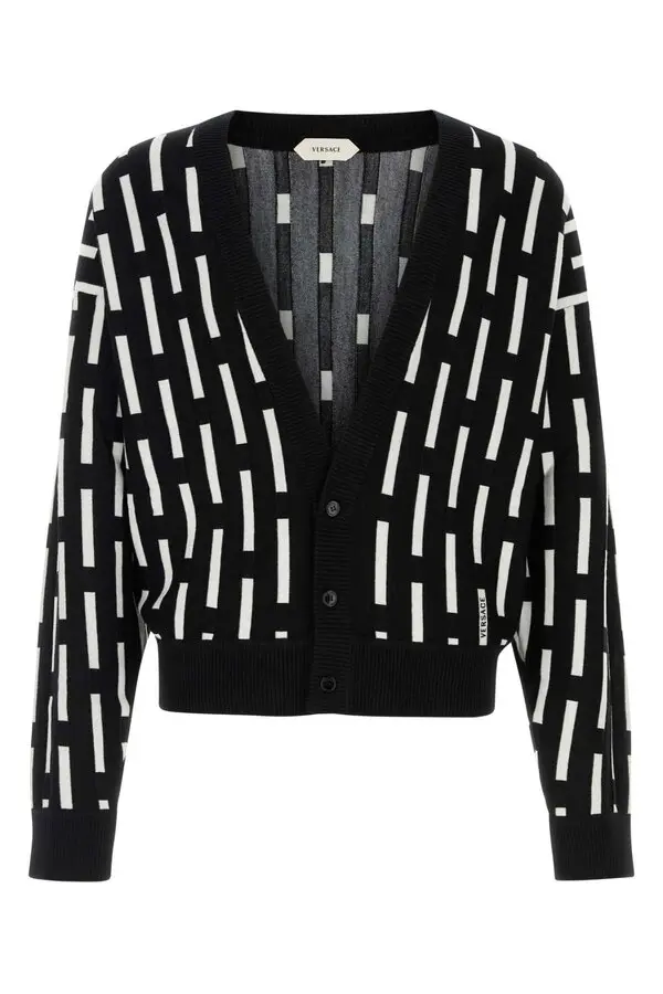 Versace Geometric Print Virgin Wool Cardigan - Printed
