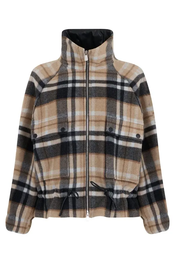 Pinko Plaid High-neck Wool Blend Jacket