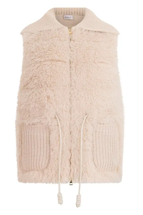 Moncler Soft Wool-cashmere Sleeveless Gilet With High Collar