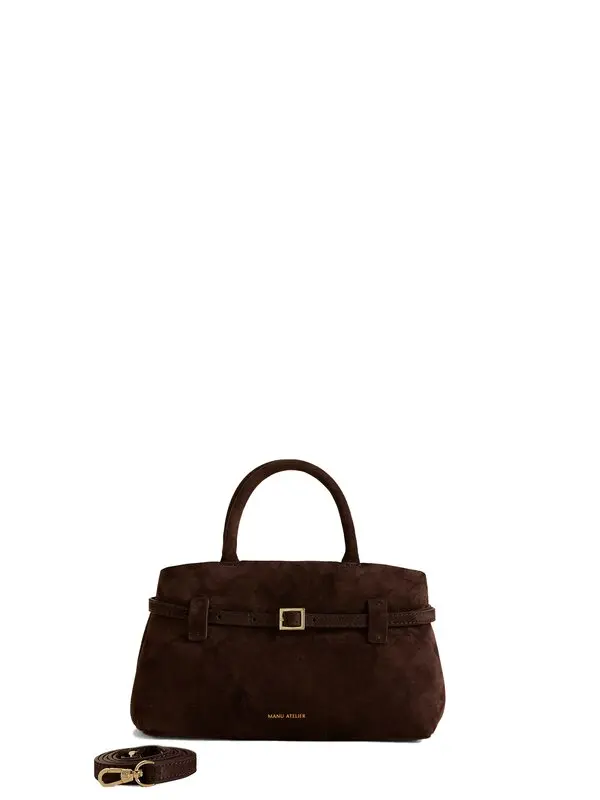 Manu Atelier Suede Mini Handbag With Gold Hardware - Brown
