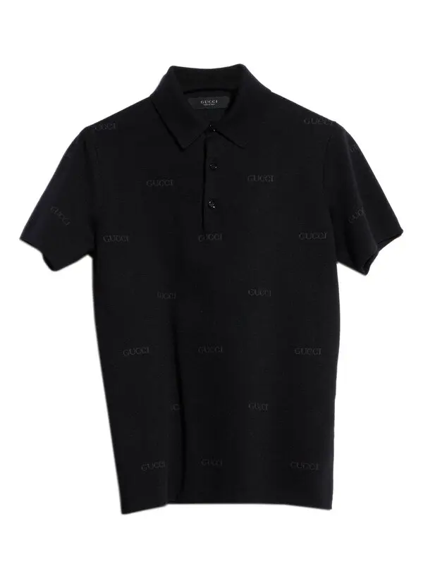 Gucci Wool-silk Jacquard Polo Shirt With Button Closure