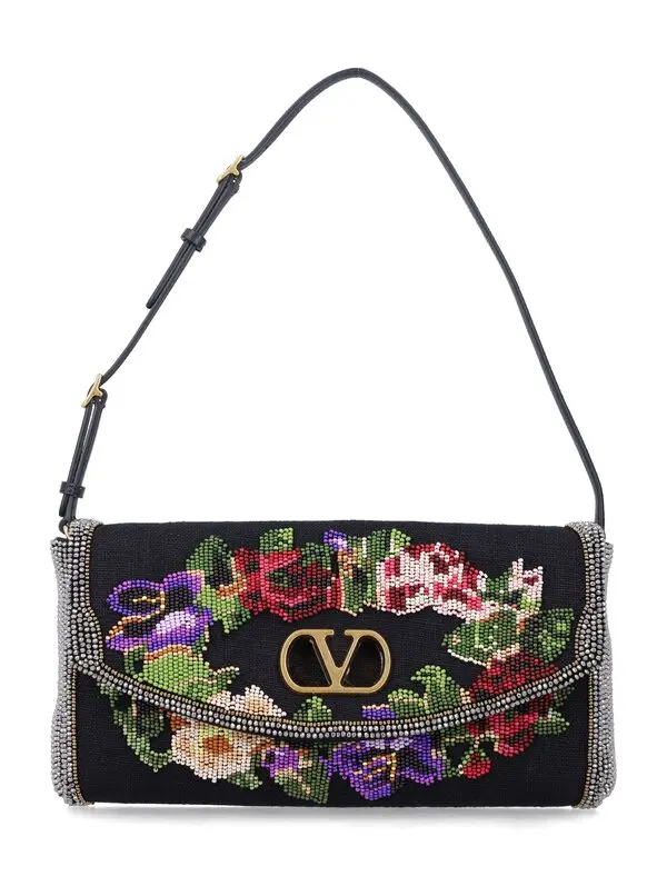 Valentino Garavani Beaded Floral Shoulder Bag With Crystal Trim