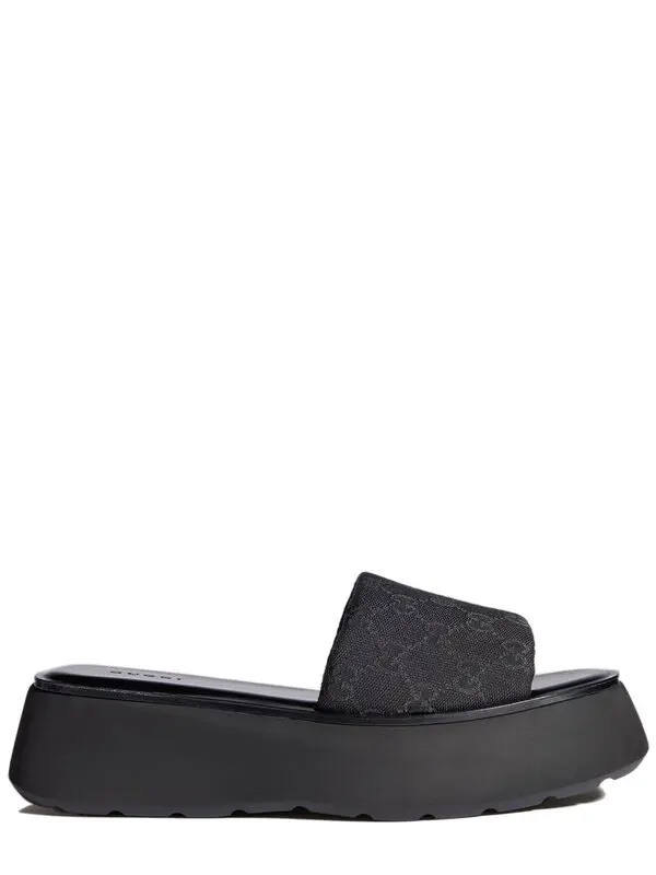 Gucci Gg Canvas Flatform Sandals With Padded Leather Insole And 35mm/45mm Profile - Nero