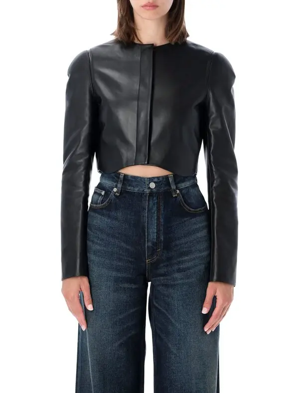 Alaïa Lamb Leather Tailored Jacket With Sculpted Fitted Silhouette - Nero