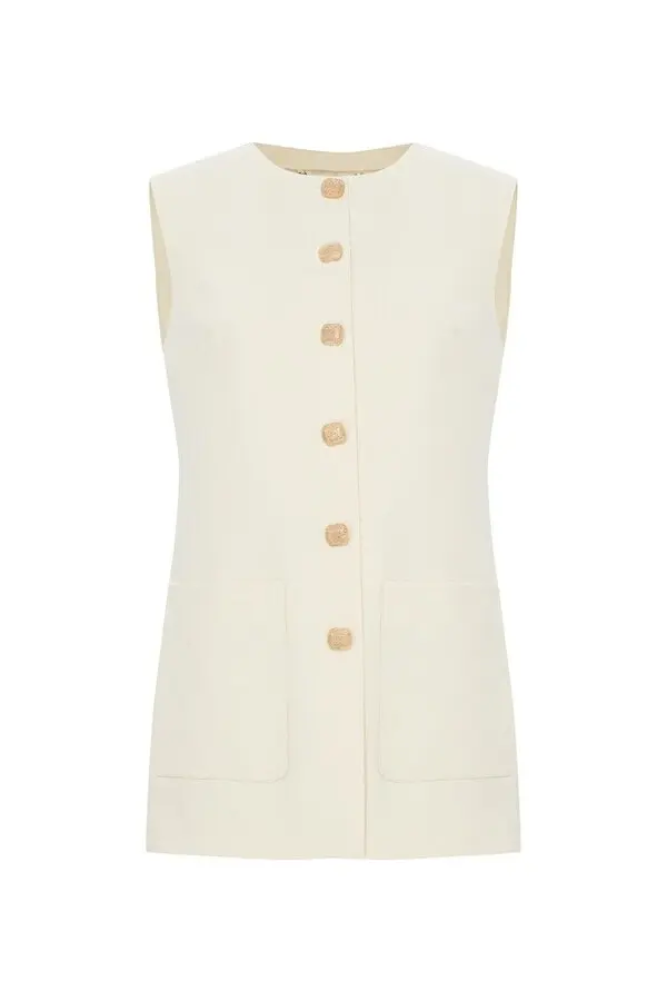 EXQUISE Anisa Buttoned Vest - Beige