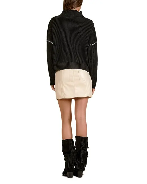 Elan Contrast Stitch Quarter Zip Sweater - Black