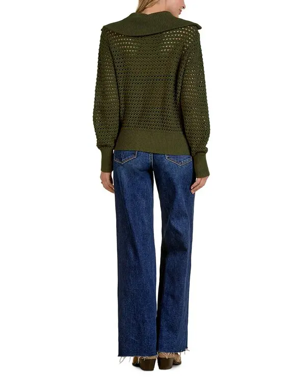 Elan Cotton Zip Front Knit Cardigan - Olive