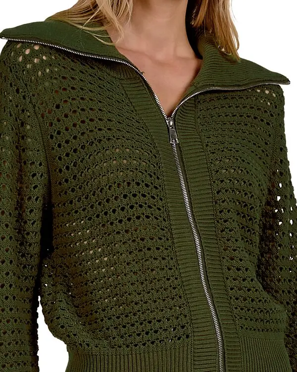Elan Cotton Zip Front Knit Cardigan - Olive