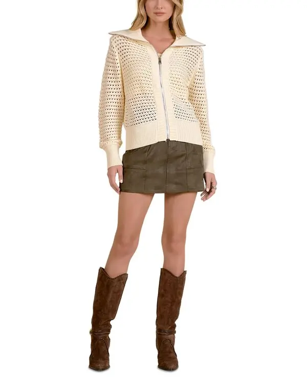 Elan Cotton Zip Front Knit Cardigan With Shawl Collar