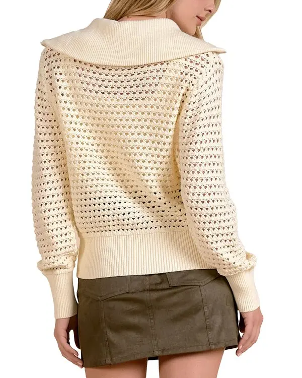 Elan Cotton Zip Front Knit Cardigan With Shawl Collar