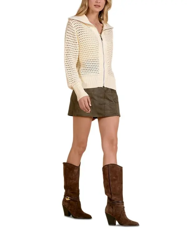 Elan Cotton Zip Front Knit Cardigan With Shawl Collar