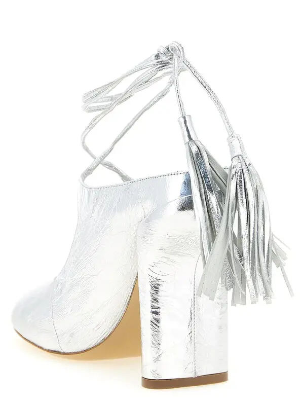 Dries Van Noten Laminated Leather Mules With Tassel Lace - Silver