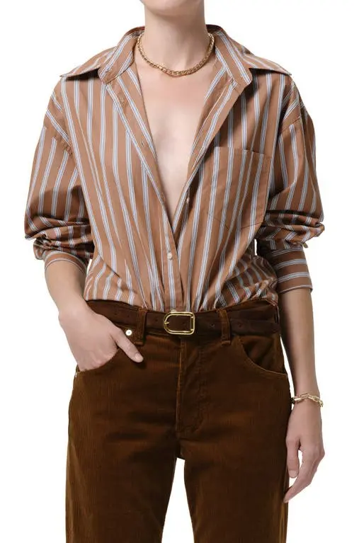 Citizens Of Humanity Thea Striped Boyfriend Shirt - Copper Stripe Organic Brown