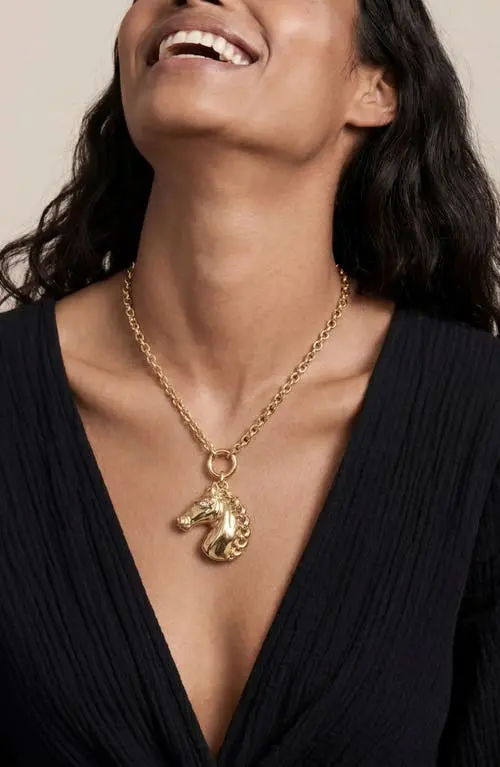 Ettika Plated Crystal Embellished Stallion Pendant Necklace