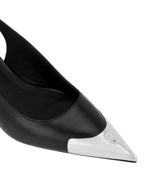 Philipp Plein Leather Slingback Shoes With Skull Detail
