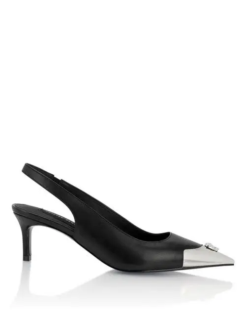 Philipp Plein Leather Slingback Shoes With Skull Detail