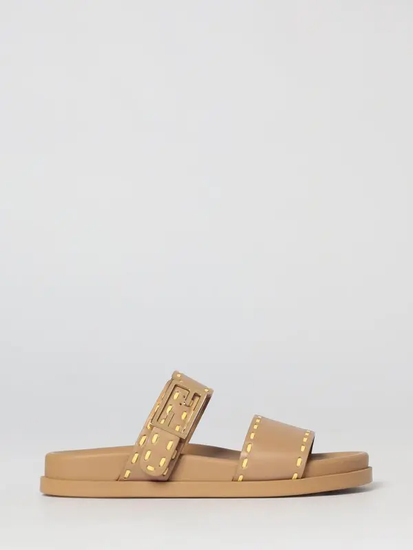 Fendi Flat Slides With Ff Baguette Buckle