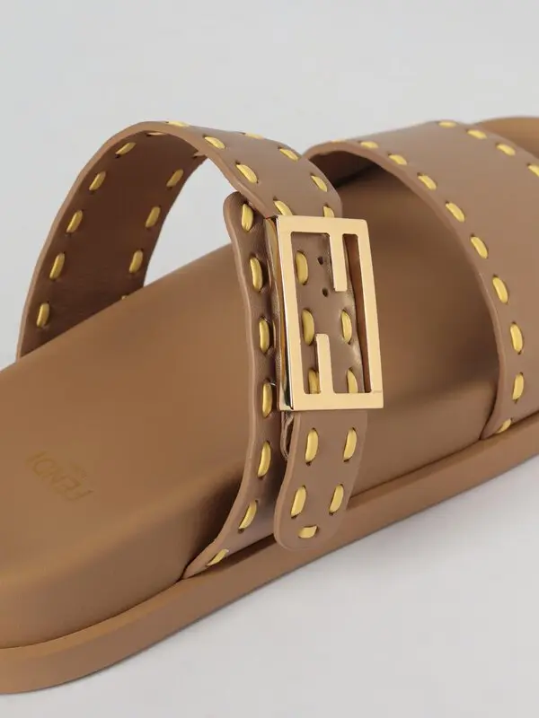 Fendi Flat Slides With Ff Baguette Buckle