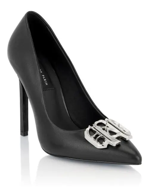 Philipp Plein Nappa Leather High Heel Pumps With Gothic Monogram Detail