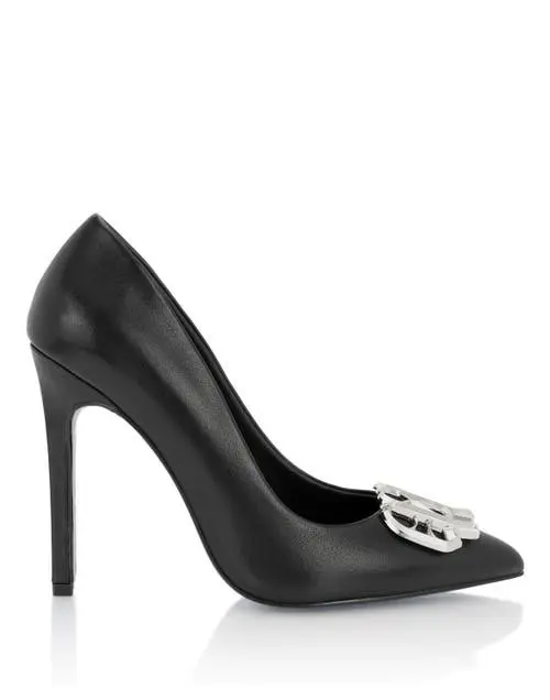 Philipp Plein Nappa Leather High Heel Pumps With Gothic Monogram Detail