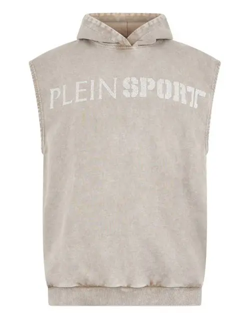 PLEIN SPORT Sleeveless Hoodie Vest With Crackle Scratch Detailing