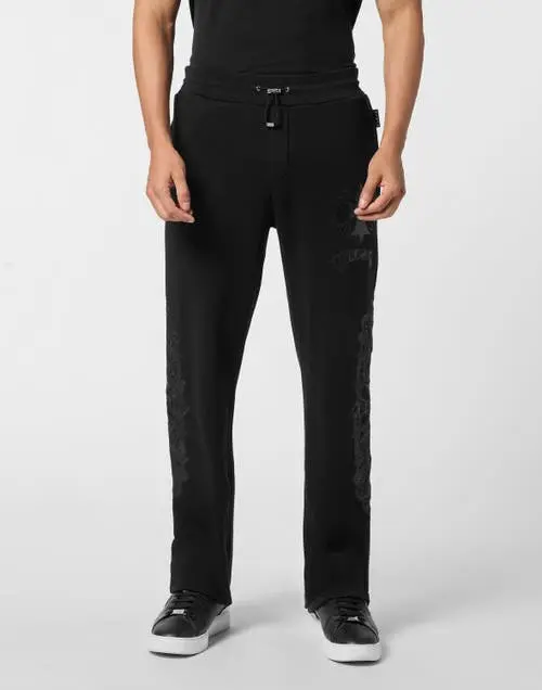 Philipp Plein Jogging Pants With Leather Inserts Chrome Crest