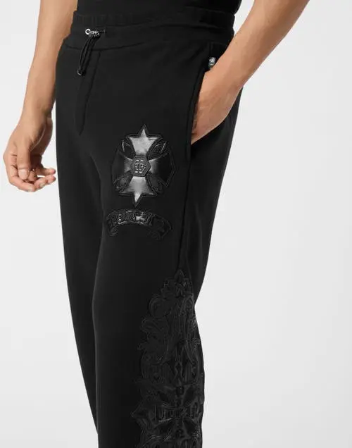 Philipp Plein Jogging Pants With Leather Inserts Chrome Crest