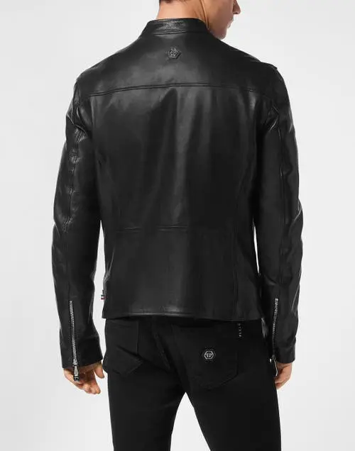 Philipp Plein Leather Moto Jacket With Metal Zips