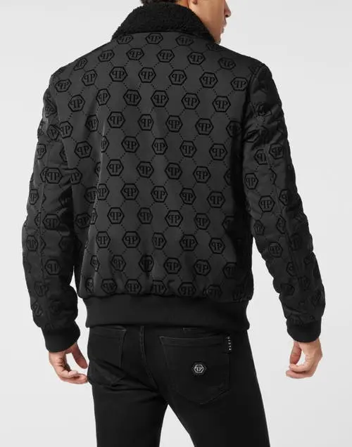 Philipp Plein Monogram Aviator Bomber With Shearling Collar