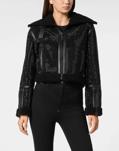 Philipp Plein Embellished Shearling And Nappa Leather Jacket
