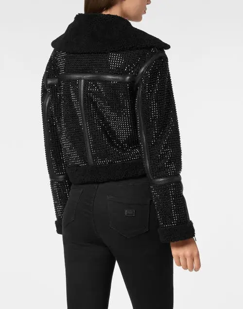 Philipp Plein Embellished Shearling And Nappa Leather Jacket