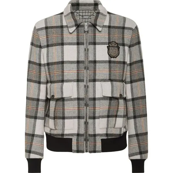 BILLIONAIRE Wool Check Jacket With Embroidered Crest
